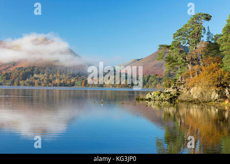 Derwent Water Friars Crag, Catbells And Clouds Reflected Onto Calf ...