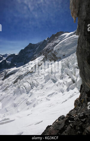 View from the station Eismeer, Jungfraubahn in the Bernese Oberland ...