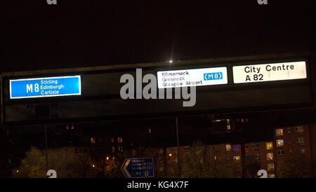 A82 M8 overhead sign fast link lanes traffic fast flowing city centre ...