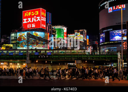 A night traffic jam at the urban street in Tokyo wide shot Stock Photo ...