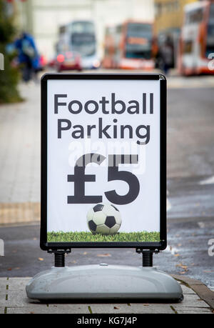 Match day football parking sign Stock Photo - Alamy