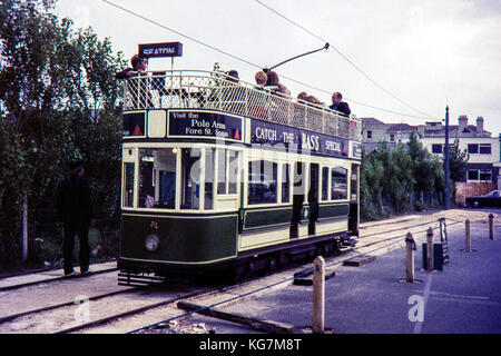 The Seaton Tramway with a double - decker tram at Colyton station ...