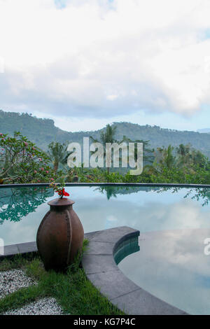 Swimming pool overlooking paddy-rice fields - Bali - Indonesia Stock ...