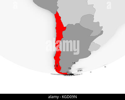 Chile in red on grey political map with transparent oceans. 3D ...