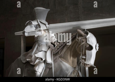 Statue of a jousting knight inside Leeds Armouries museum Stock Photo ...
