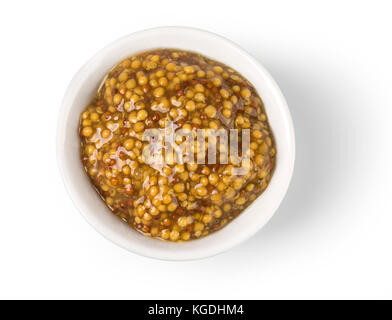 Typical french dijon rough mustard isolated on white background. Whole ...