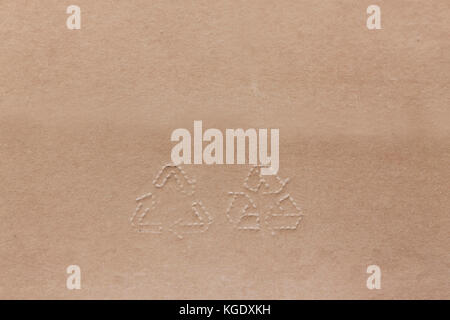 Stamp Recycling signs on recycling Natural color paper. Brown cardboard ...