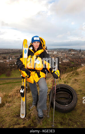 Fiona Lindsay training by dragging tyres on Arthur's Seat in Edinburgh ...