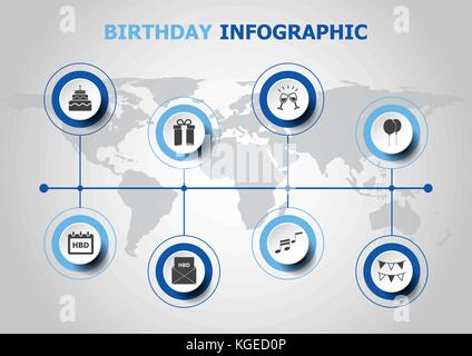 Birthday cake vector icons, infographic template, set of flat design ...