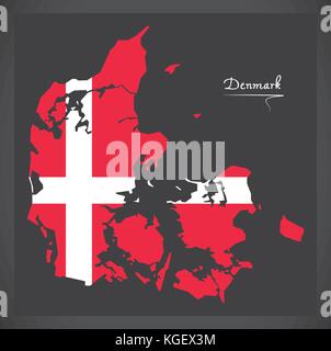 Denmark map. Country poster with regions. Shape of Denmark with country ...