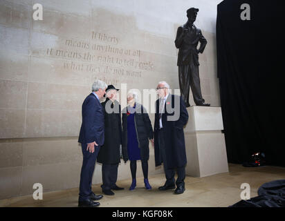 Baroness Whitaker and Richard Blair at the unveiling of a bronze statue ...
