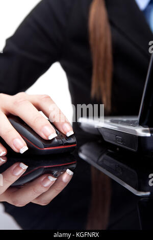 Businesswoman pushing up with hands on white background Stock Photo - Alamy