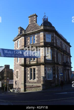 Crieff street scene with banner Scotland November 2017 Stock Photo - Alamy