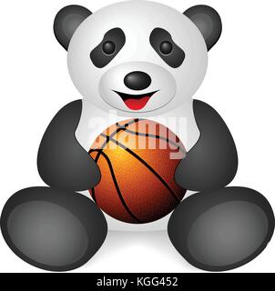Cute panda with a basketball. Vector illustration in cartoon style ...