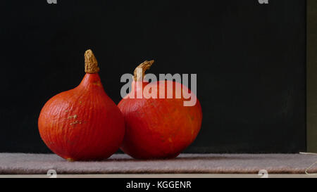 Two orange gourds in realtion to each other Stock Photo - Alamy