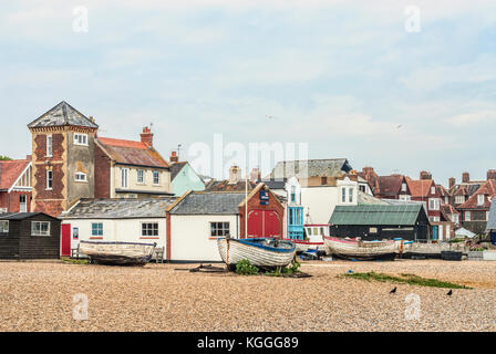 Aldeburgh seafront in Suffolk, England on a sunny day with a big cloud ...