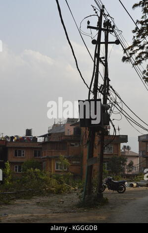 Messy electrical cables in Nepal example of uncovered optical fiber ...