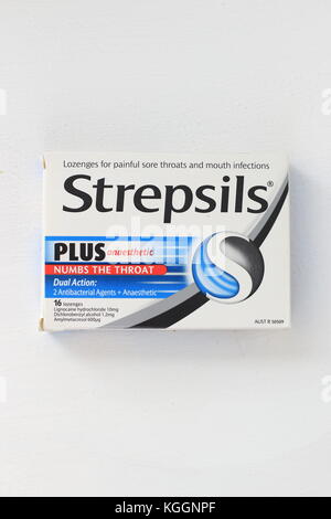 Strepsils - throat lozenges numbing the throat for sore throat isolated ...