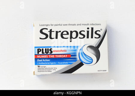 Strepsils - throat lozenges numbing the throat for sore throat isolated ...