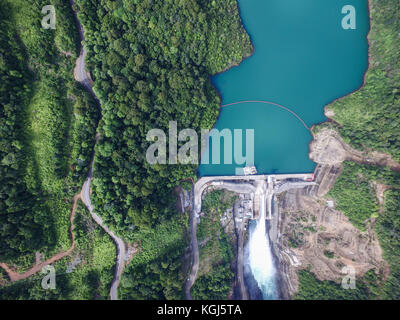 A drone shot of the hydro power-plant on the Lake Biel Bienne during ...