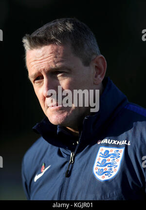 England manager Aidy Boothroyd after the training session at St George ...