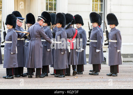 Inspection of the Coldstream Guards, Wellington Barracks, Birdcage Walk , Westminster, London Uk ...
