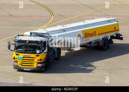 Scania P270 truck Shell kerosine refueling vehicle driving on the ...