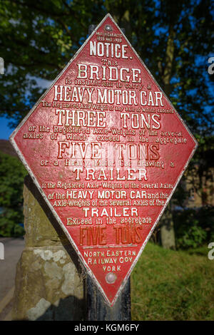 Old cast iron weight restriction sign from canal bridge, Foxton Locks ...