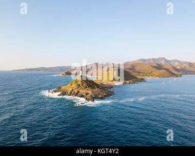 Aerial view of the Parata Tower from the sea, Genoese tower built in ...