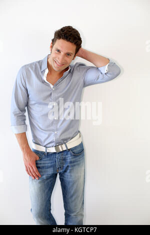 Trendy single man on white background Stock Photo - Alamy