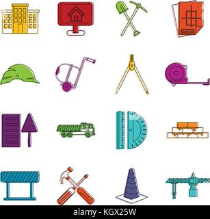 Building reconstruction icons set. Outline set of building ...