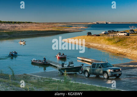 Boats at Falcon Lake, artificial reservoir on Rio Grande, Falcon Dam in ...