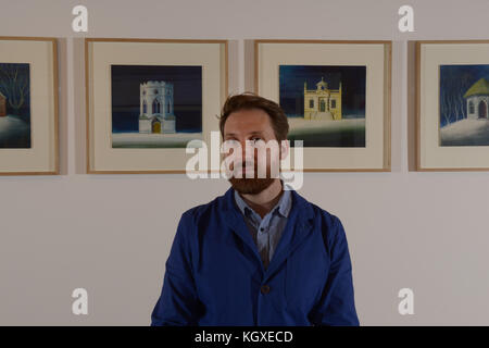 Artist Ed Kluz with paintings from his exhibition at Yorkshire ...