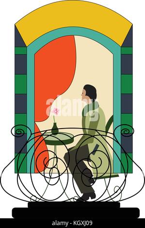 man balcony vector Stock Vector Image & Art - Alamy