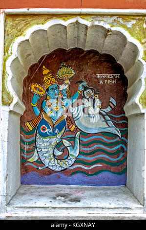 Matsya, the fish incarnation of the Hindu god Vishnu, rescued the ...