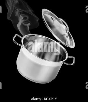 Silver metal pot lid with pressure measure instrument indicator inside ...