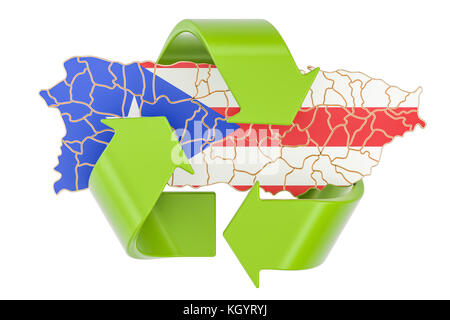 Waste recycling in Puerto Rico. Colored trash cans on the map of Puerto ...