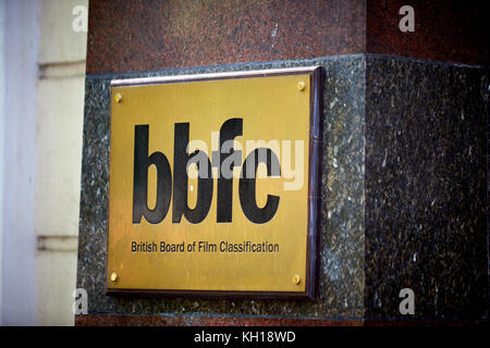 Sign outside the bbfc or British Board of Film Classification in Soho ...