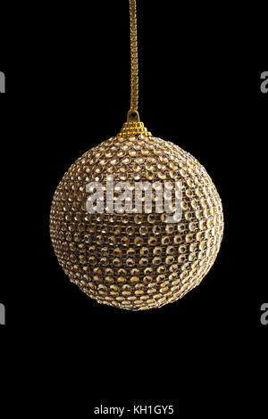 Golden small xmas ball bauble on merry Christmas tree, happy new 2018 ...