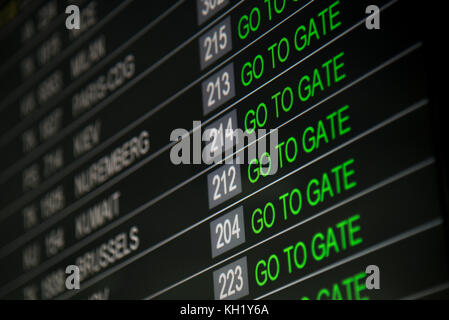 Airport call monitor for passengers it writes go to gate and last call ...