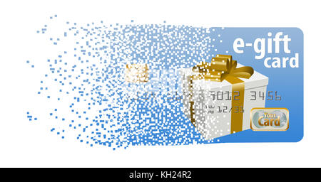 An e-gift card is seen dissolving into pixels to illustrate it's ...