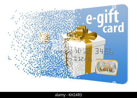 An e-gift card is seen dissolving into pixels to illustrate it's ...