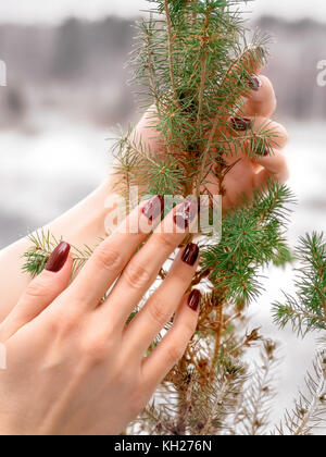 Christmas Nail art manicure. Winter Holiday style bright Manicure with ...