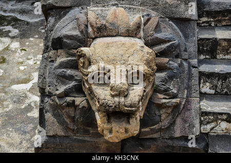 Headstone along an ornamental stairway of a pyramid in Teotihuacan ...