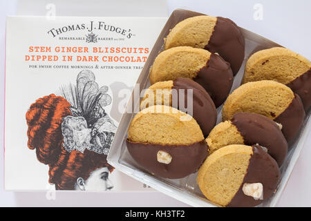 Pack of Thomas J Fudge's stem ginger blisscuits dipped in dark ...