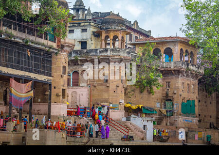 Historic Varanasi city architecture with old weathered buildings and ...