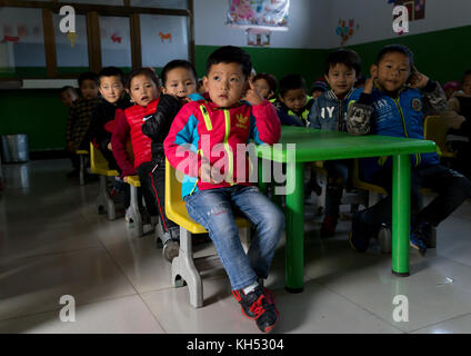 Salar ethnic minority children in a primary school, Qinghai province ...