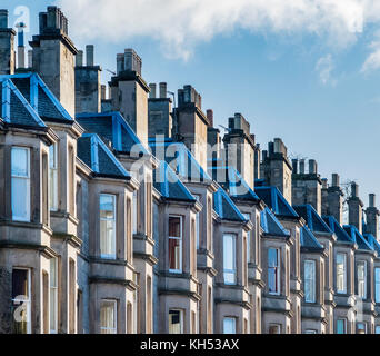 Detail of row of sandstone terraced apartments (tenements) on Comely ...