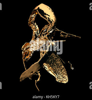 Melted gold or oil splashes isolated on black. 3d render, 3d ...