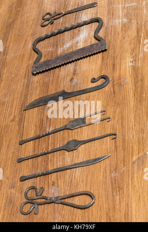 medieval doctor medical surgery tools kit detail Stock Photo - Alamy